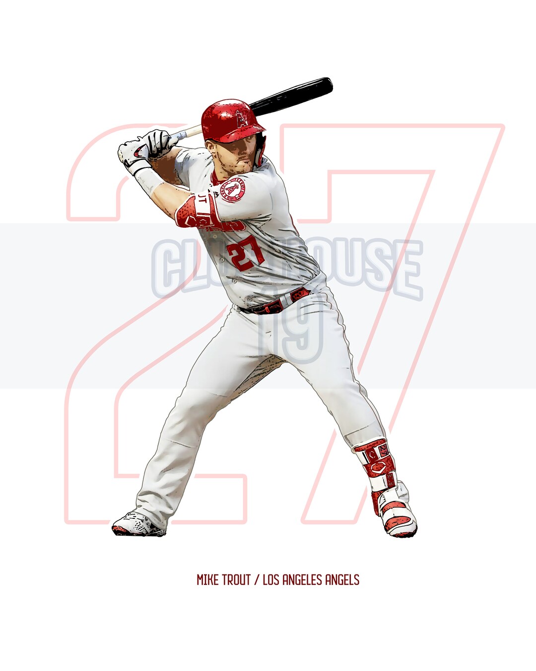 Mike Trout Printable Art Portrait Angel's Baseball 27 Digital Download ...
