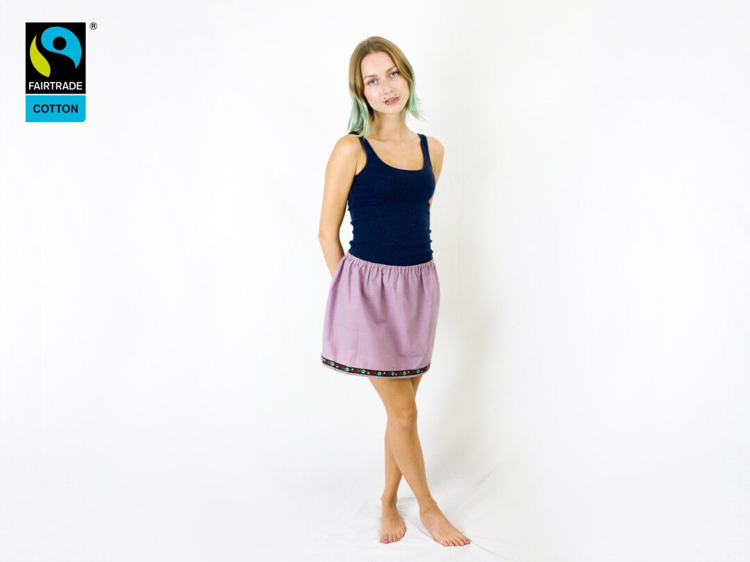 Fairtrade Skirt Dusky Pink With Floral and Hearts Trim, Fair Vegan ...