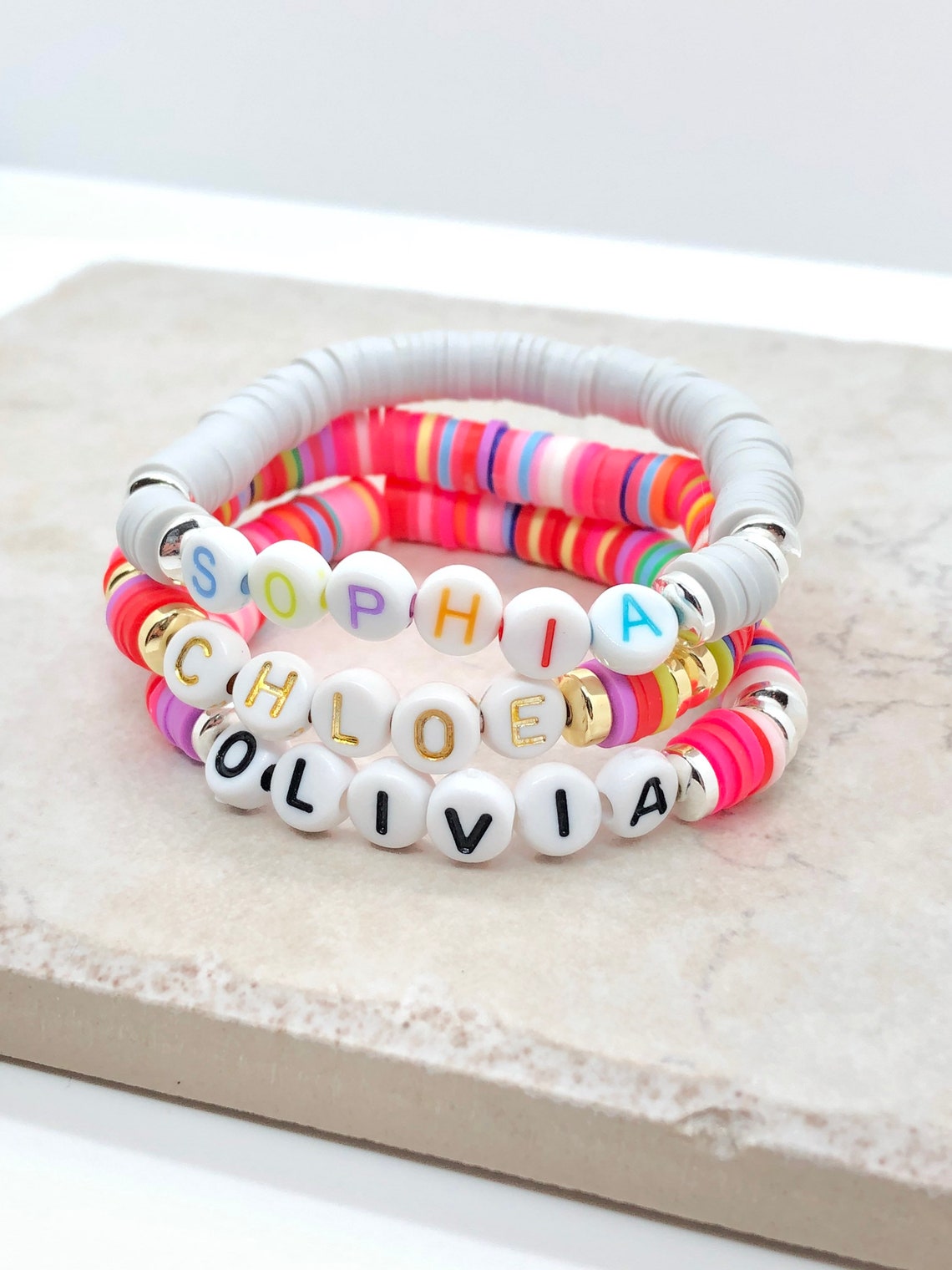Heishi Disc Stretch Bracelet Letter Bead Bracelets, Custom Word ...