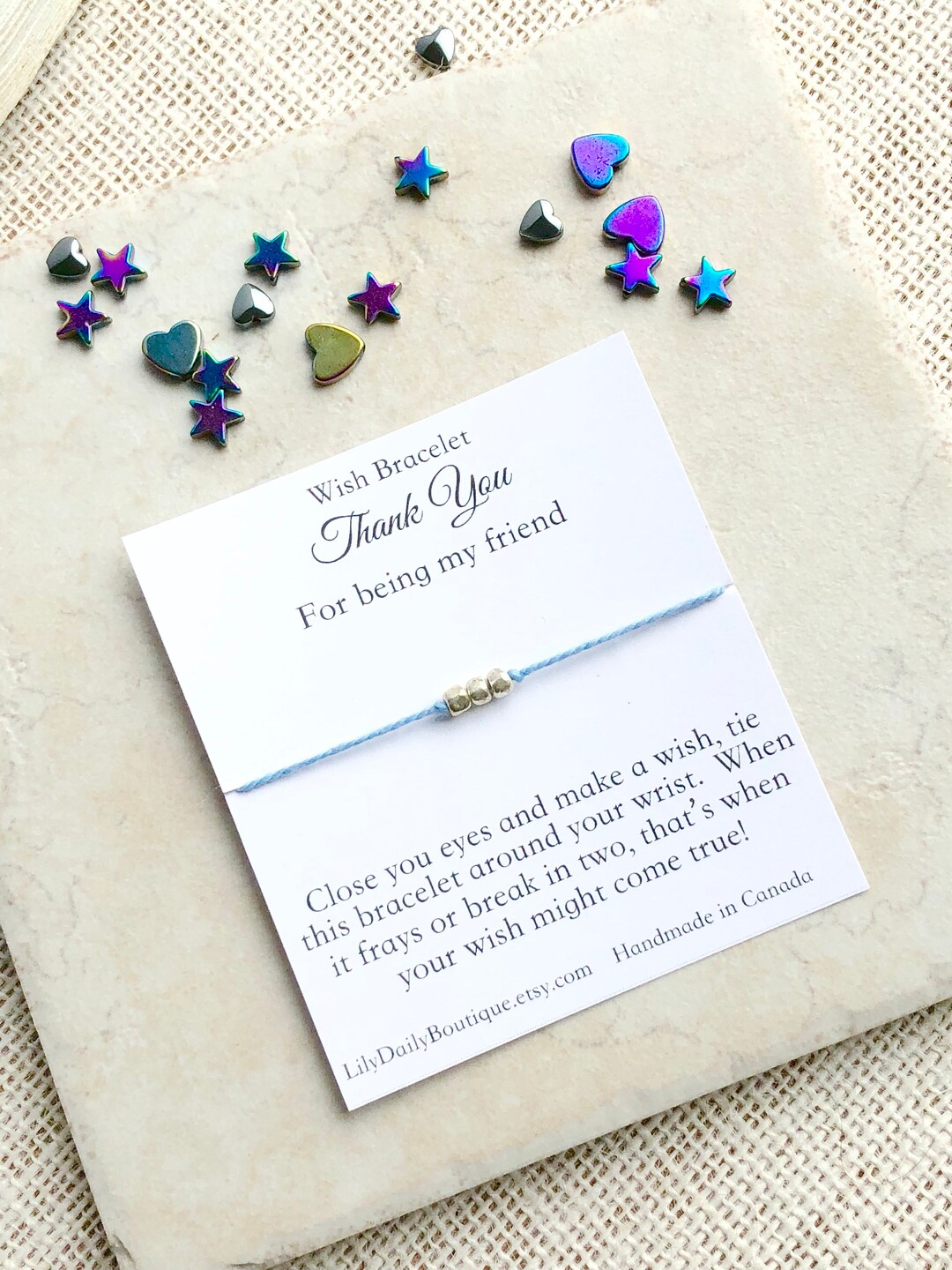 THREE WISHES String Bracelet, Thank You Gift for Friend, Friendship ...