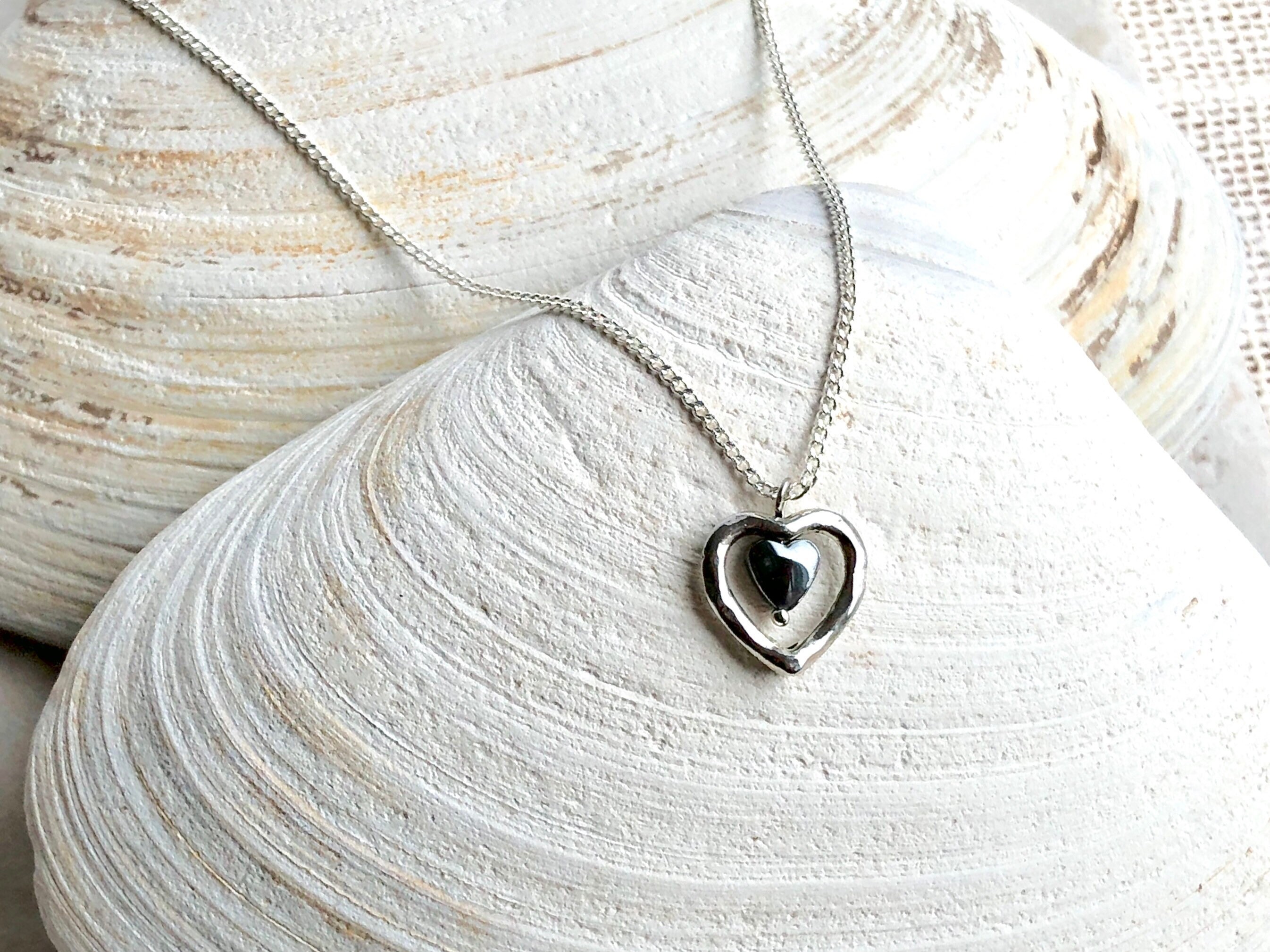 DOUBLE HEART NECKLACE Sterling Silver Hematite Pendant | Etsy