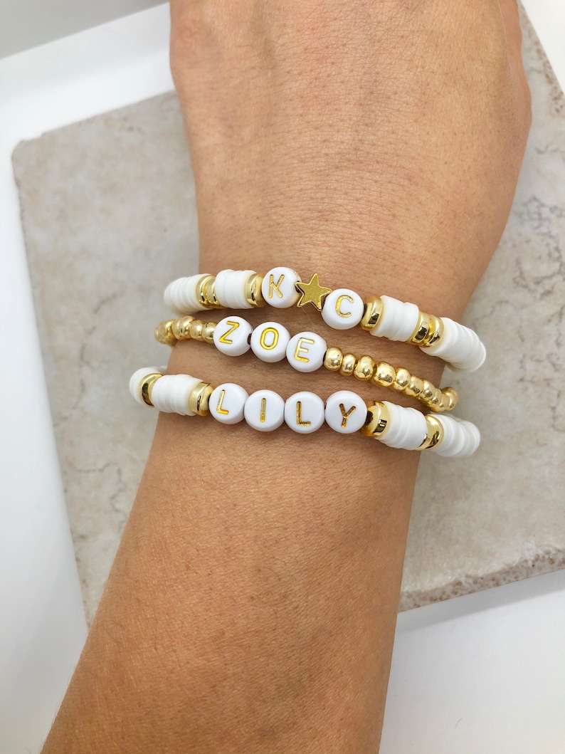 Heishi Disc Stretch Bracelet Letter Bead Bracelets, Custom Word ...