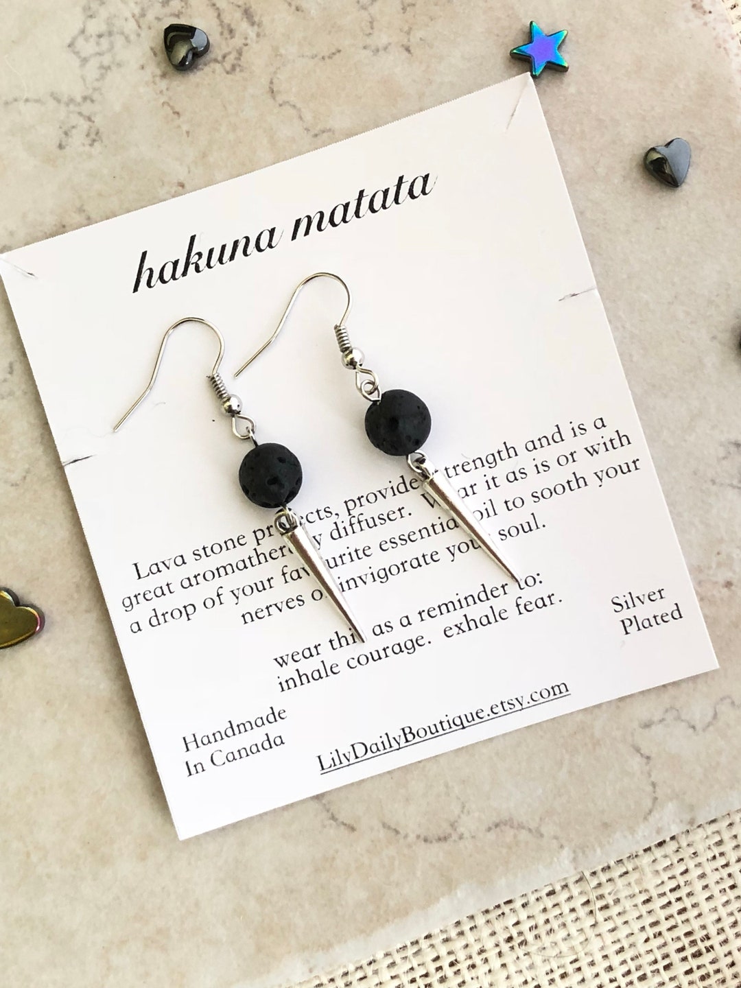 Silver Spike Earrings for Girls, Diffuser Jewelry Lava Stone Earrings ...