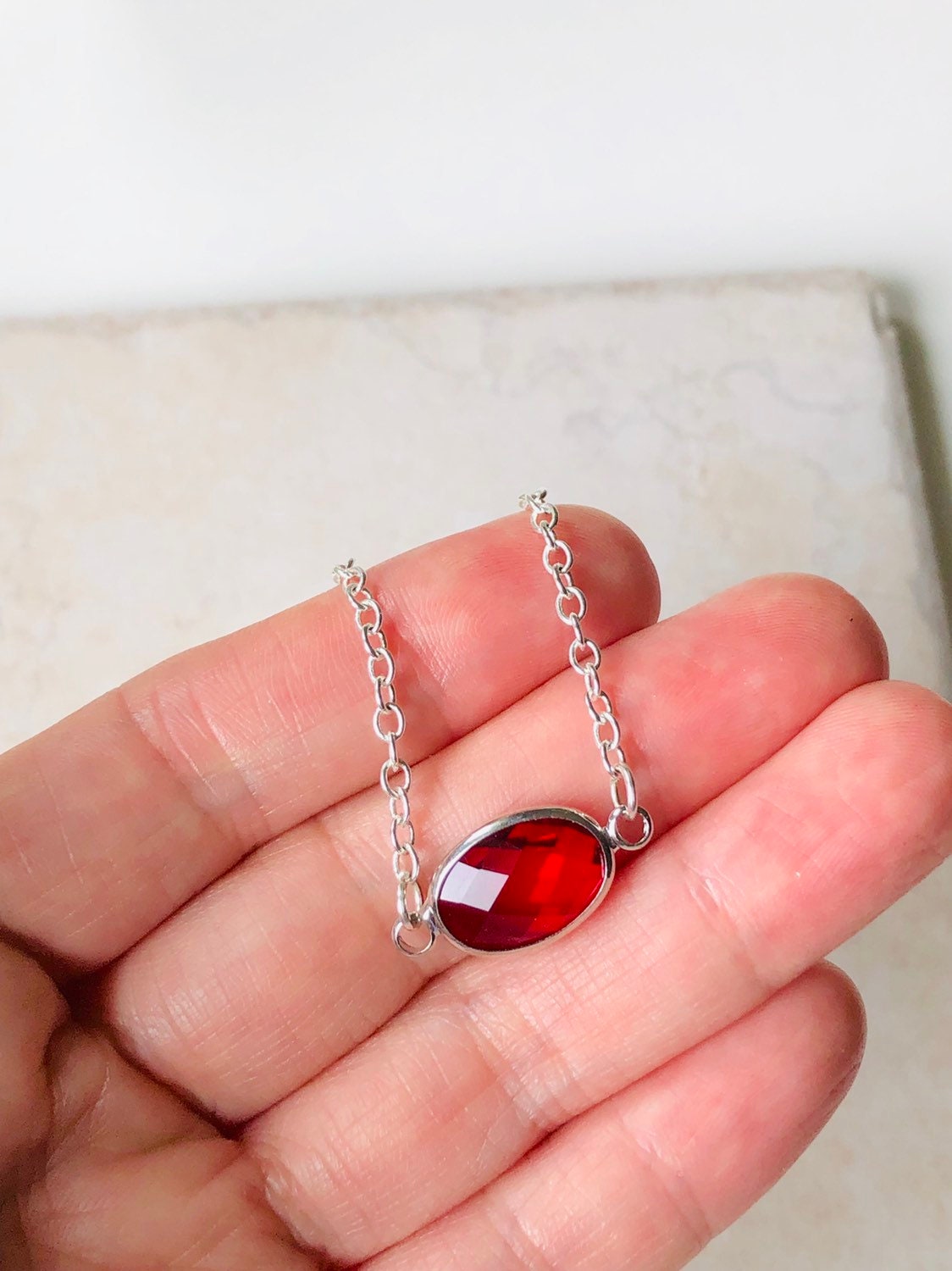 Ruby Red Crystal Necklace, July Birthstone Necklace Gifts for Mom, Red ...