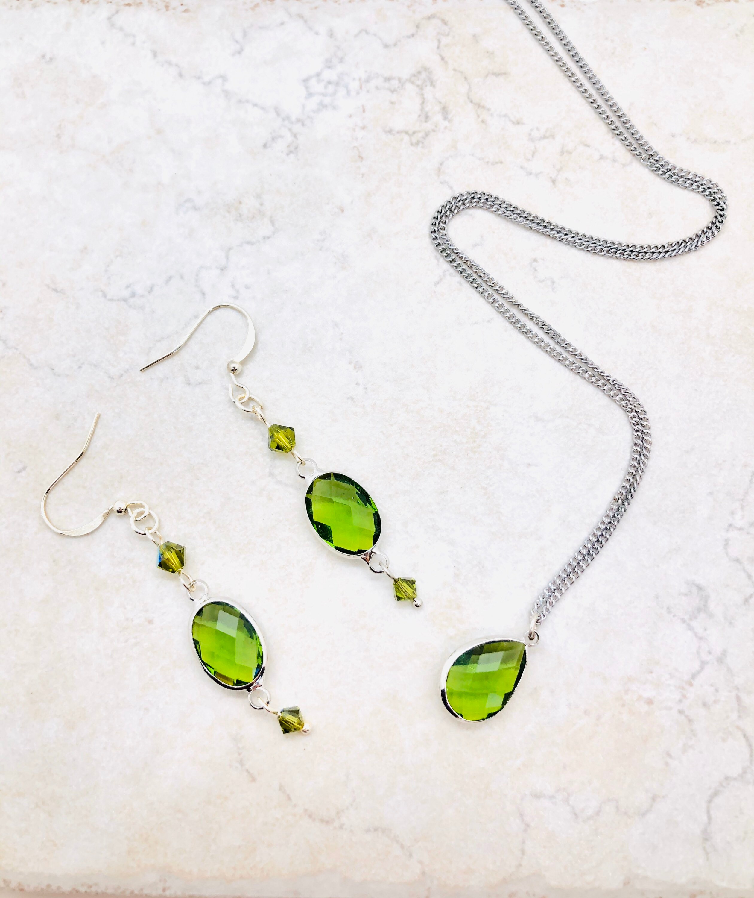 Sterling Silver August Birthstone Necklace Set, Green Crystal Necklace ...
