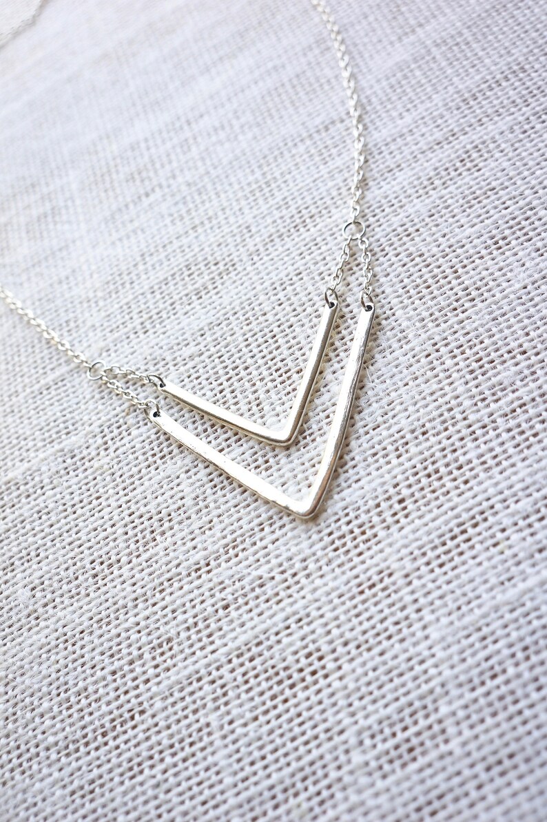 DOUBLE CHEVRON Necklace Minimalist Necklace Sterling Silver V | Etsy