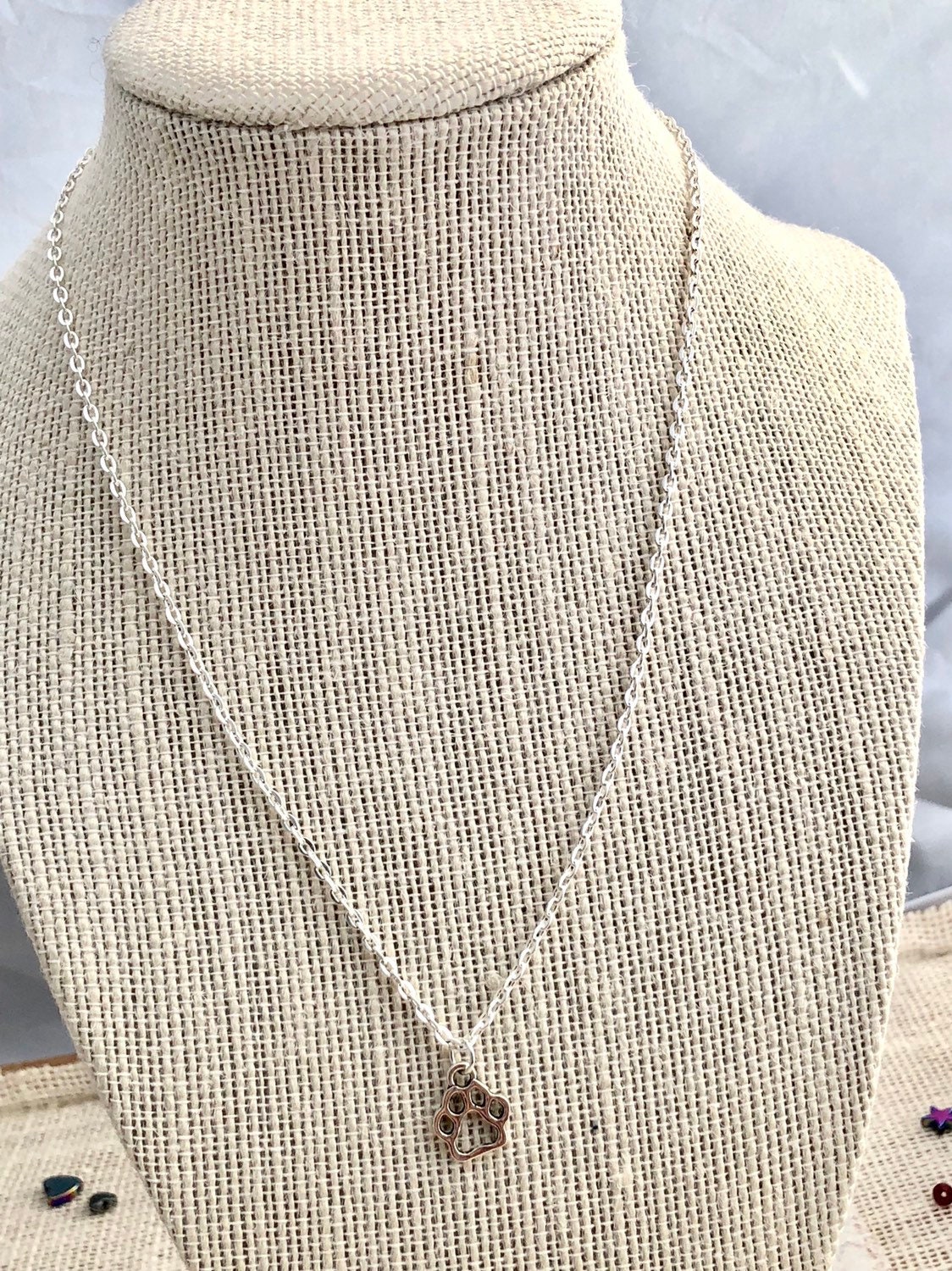 Sterling silver paw print necklace dog birthstone necklace | Etsy