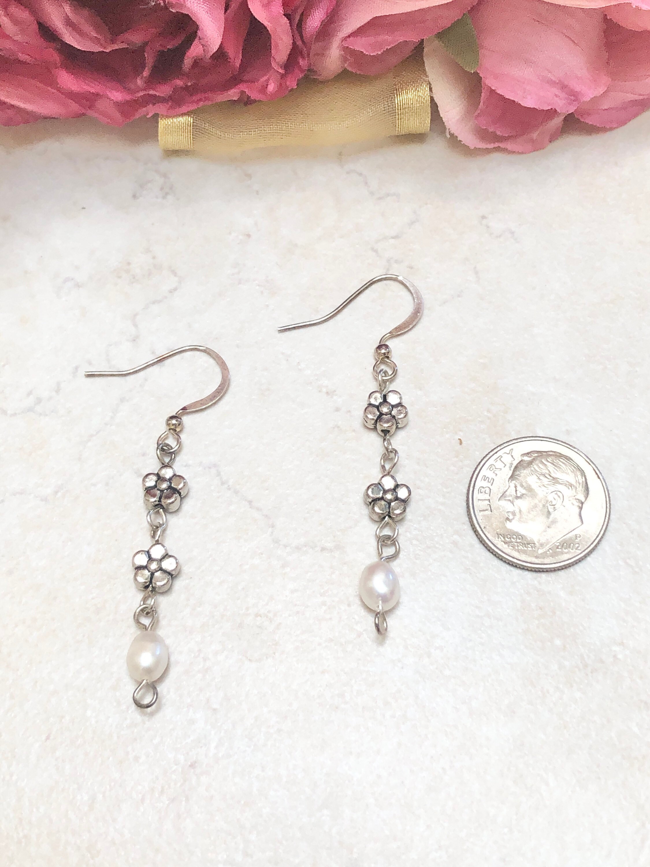 Cute Dangle Earrings Silver Flower Earrings for Her - Etsy Hong Kong