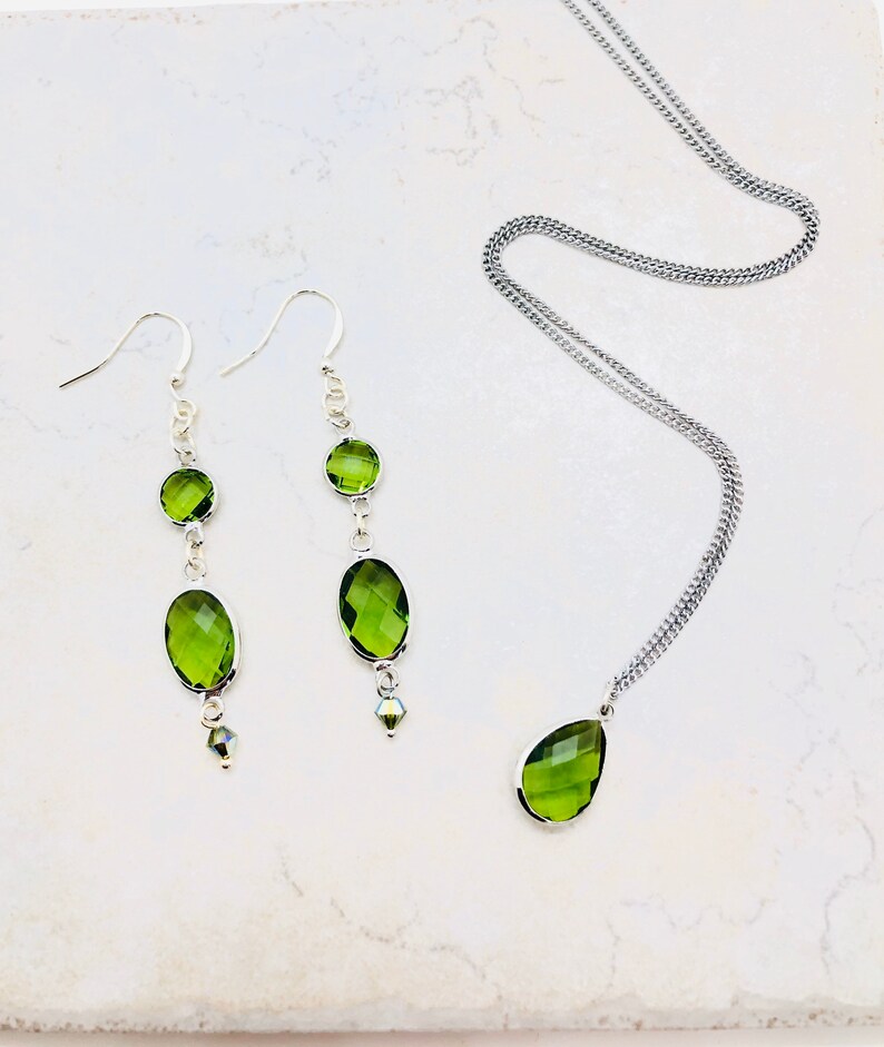 Sterling Silver August Birthstone Necklace Set Green Crystal - Etsy