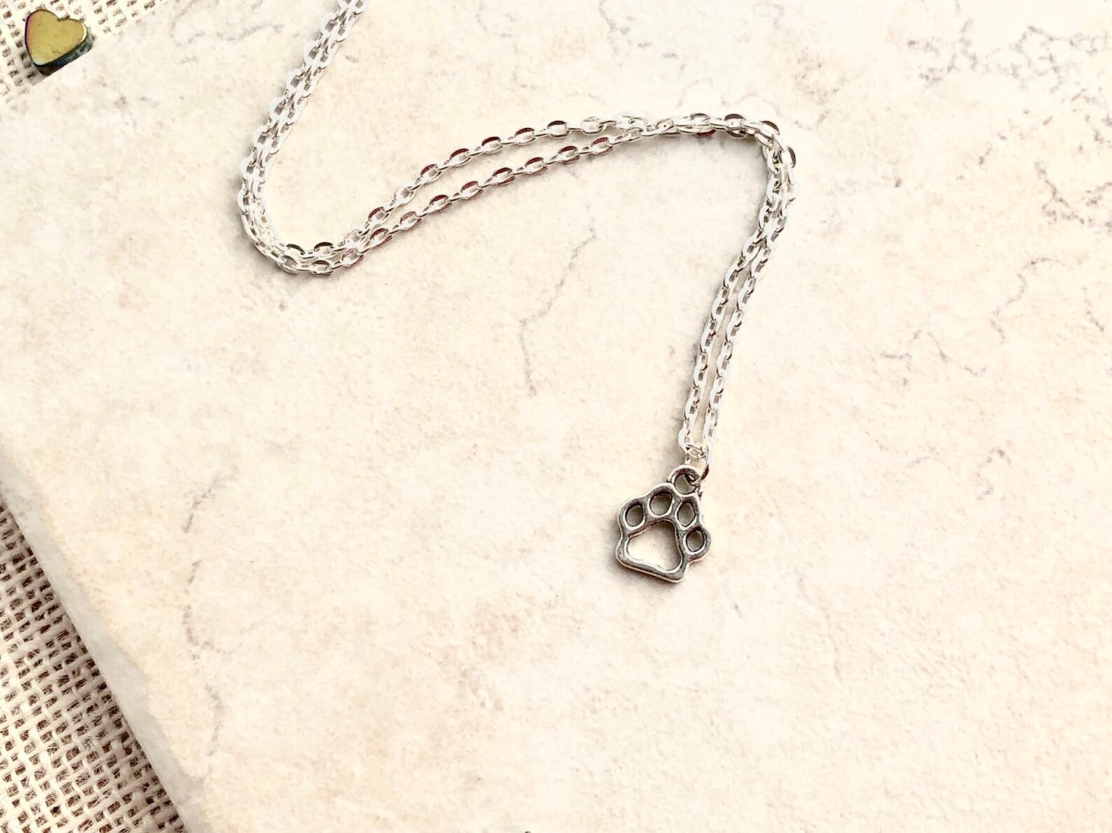 Sterling silver paw print necklace dog birthstone necklace | Etsy