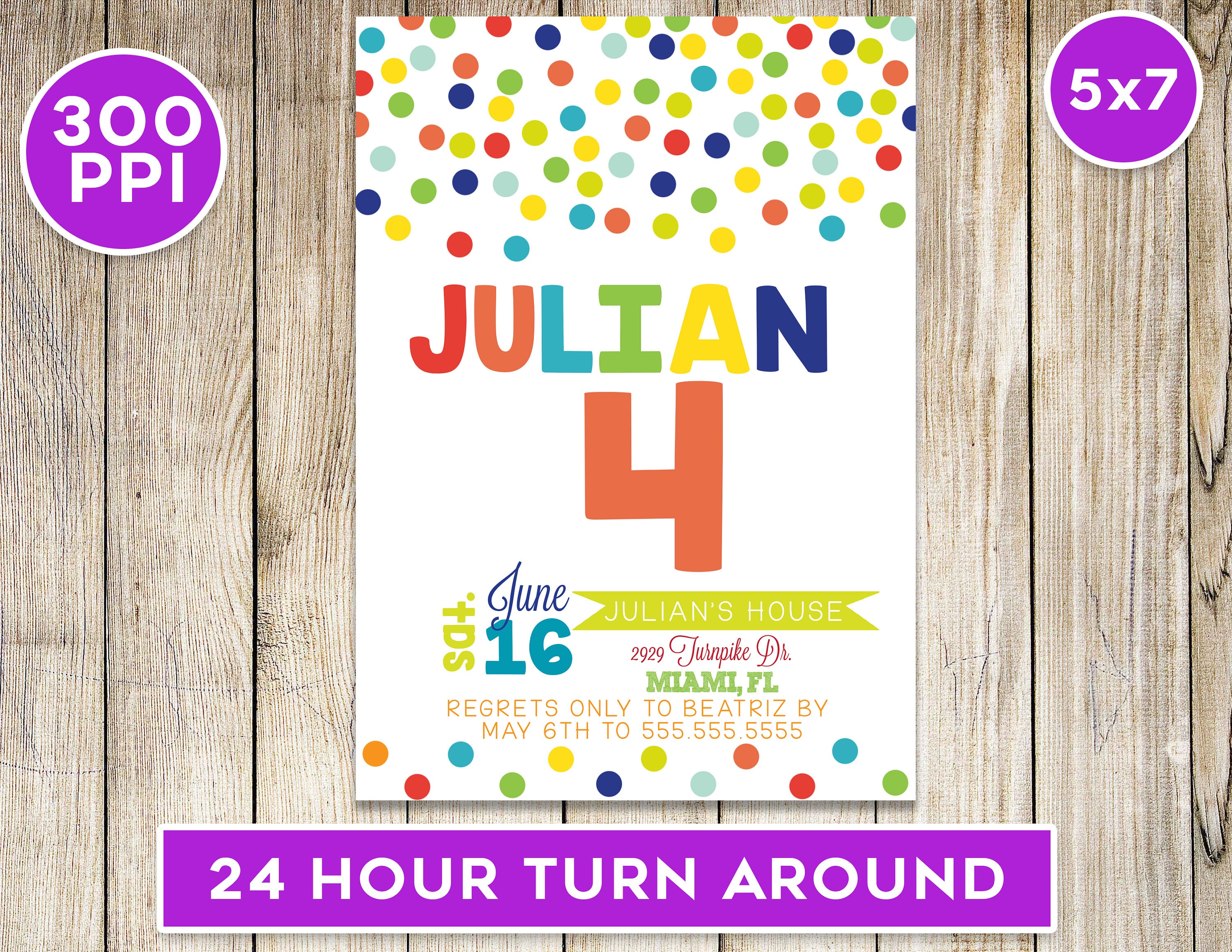 Polka Dot Birthday Invitation 5x7 - Etsy