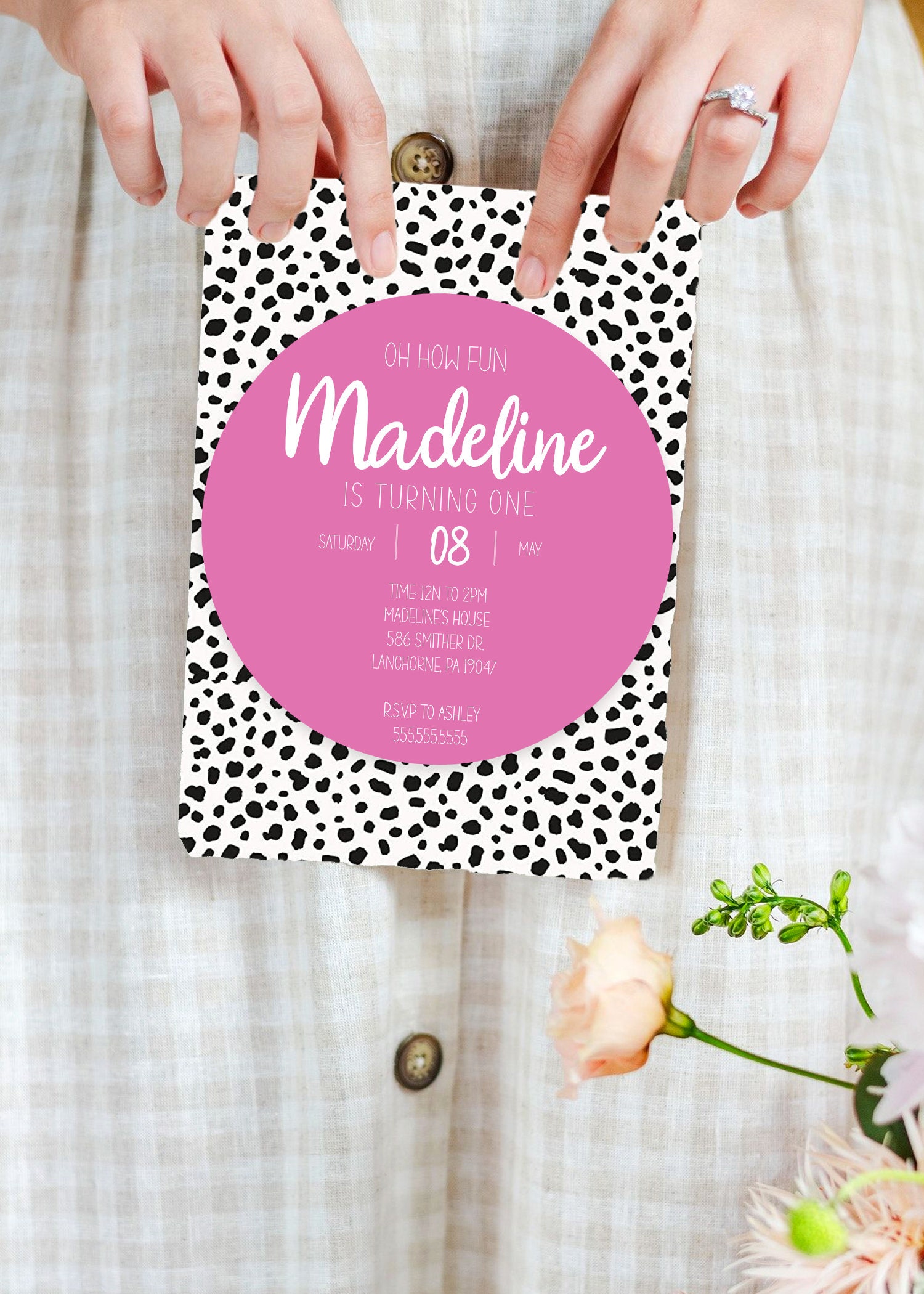 Abstract Polka Dot Birthday Invitation 5x7 choose Color for Center Dot ...