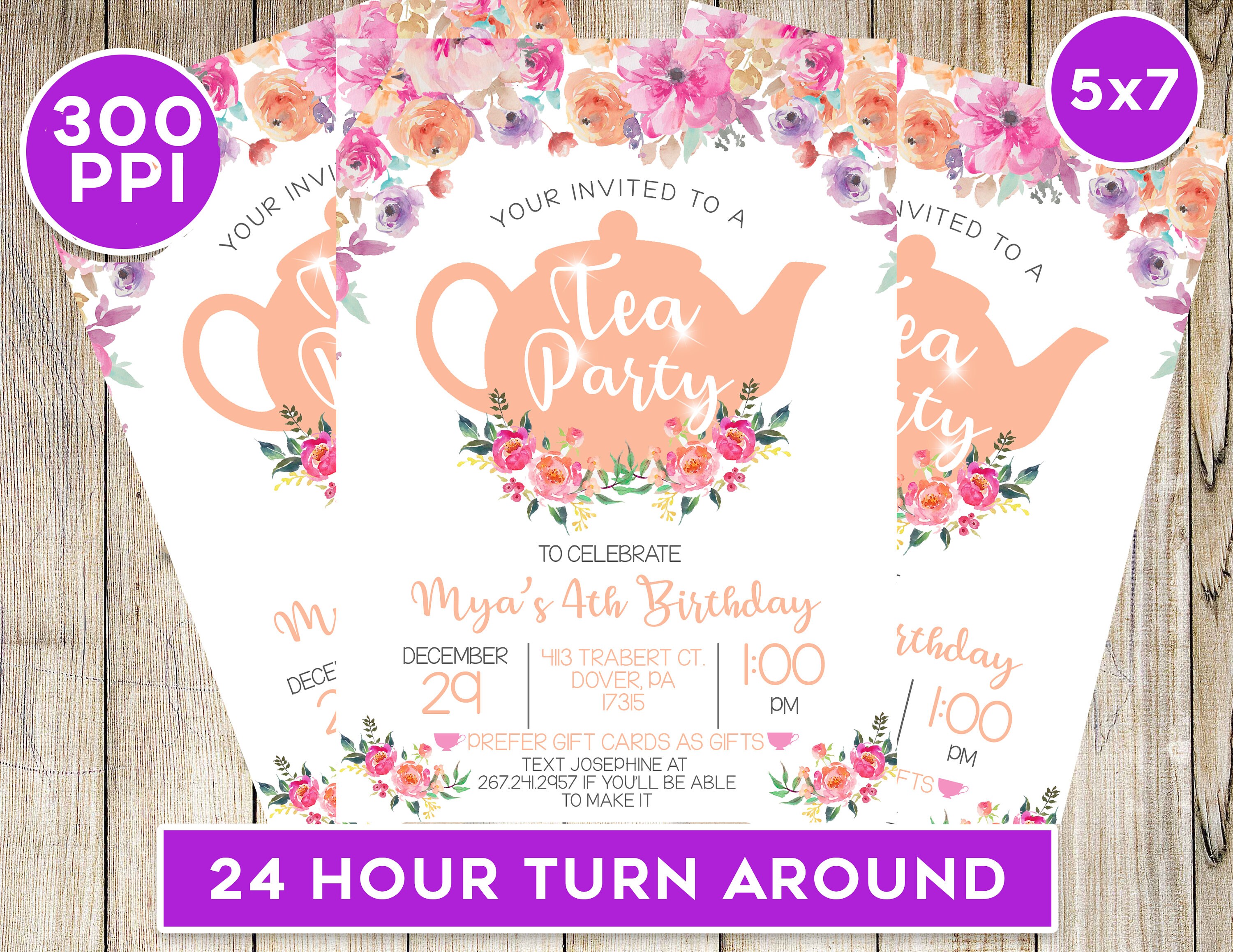 Tea Party Birthday Invitation 5x7 - Etsy