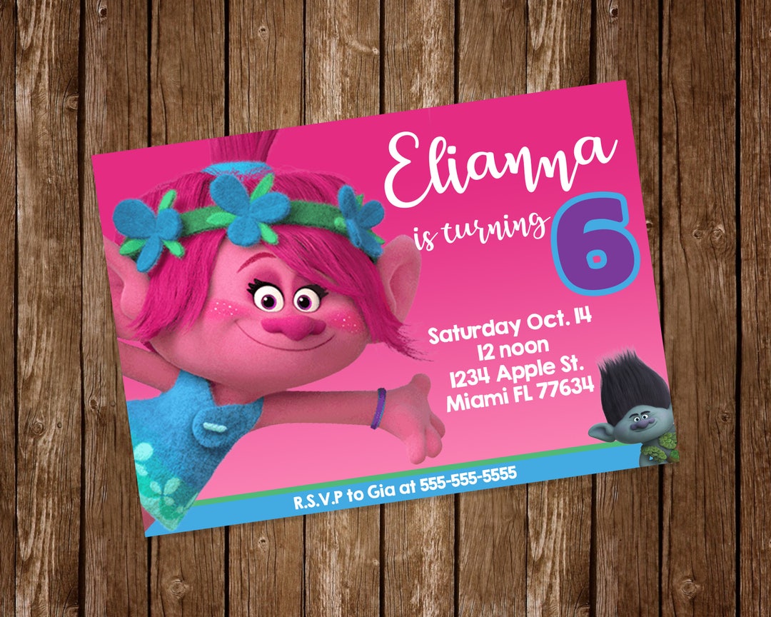 Poppy Birthday Invitation Trolls - Etsy