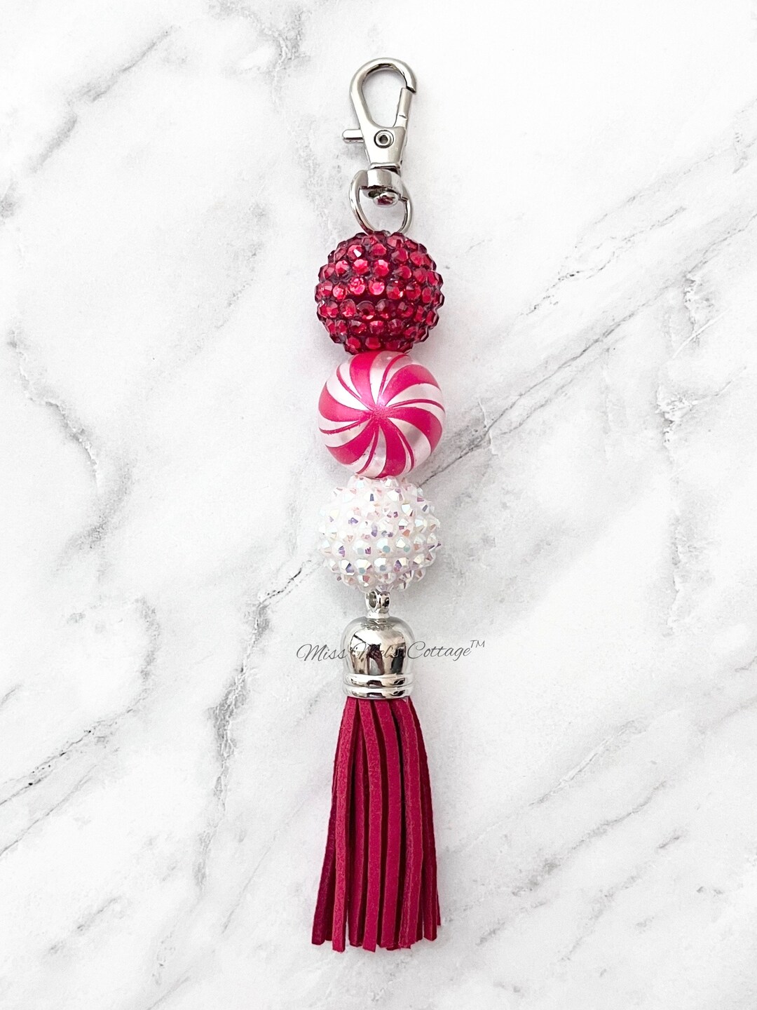 Peppermint Keychain/charm/beaded/chunky Acrylic Beads/bag/purse/zipper ...
