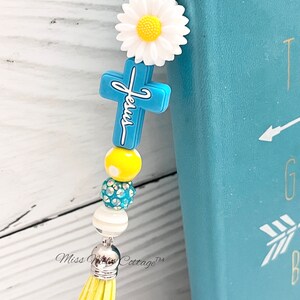 Jesus Cross Bookmark Beaded Book Hook Daisy Chunky Beads - Etsy