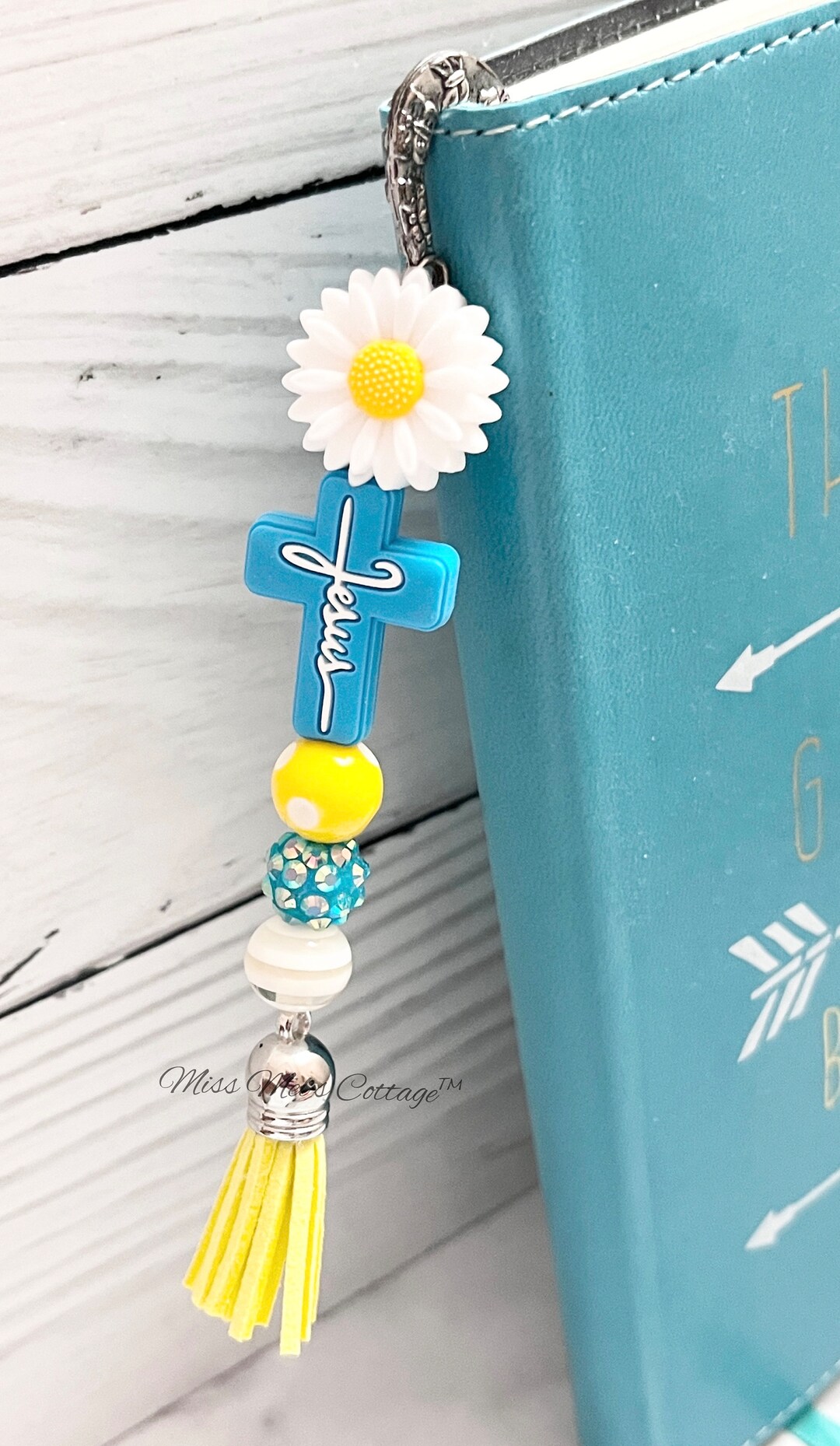 Jesus Cross Bookmark Beaded Book Hook Daisy Chunky Beads - Etsy