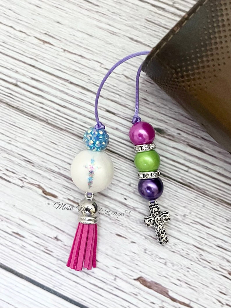 Floral Cross Bookmark He is Risen Cross Book Charm Beaded - Etsy