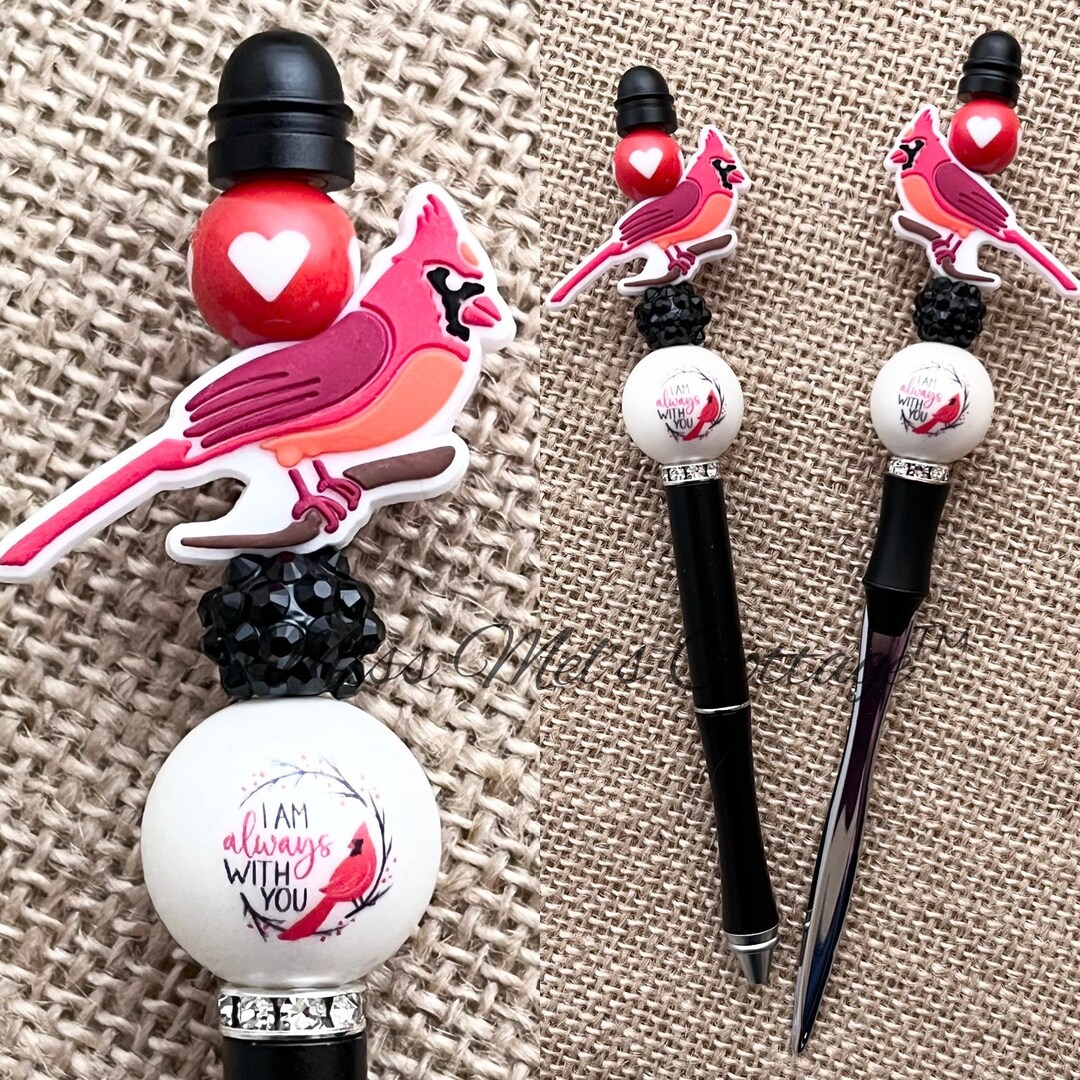 Cardinal Pen/letter Opener/beaded/metal Pen/chunky Beads/red/cardinals ...