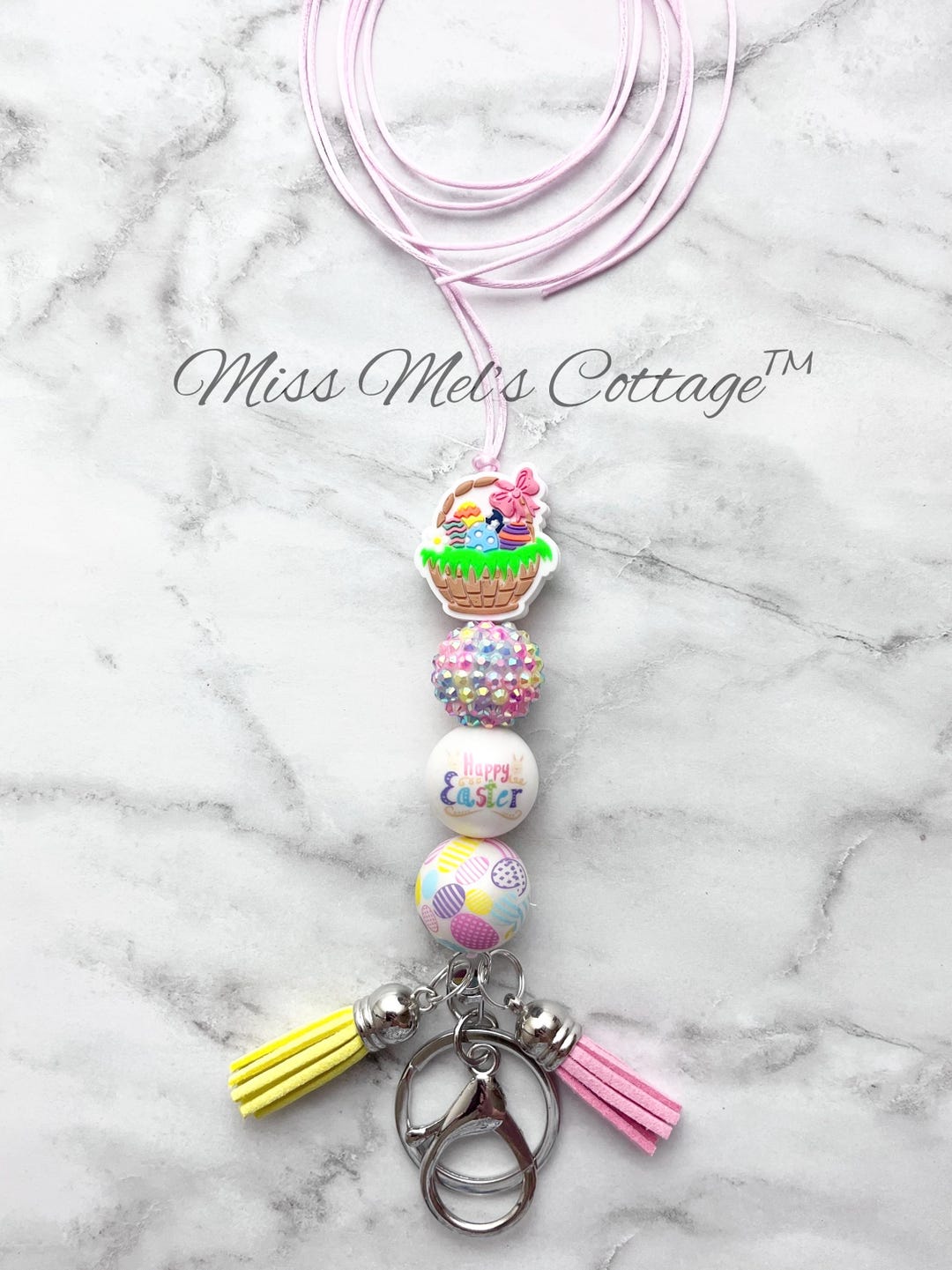 Easter Lanyard/beaded/necklace/badge Holder/pastel/beads/happy Easter ...