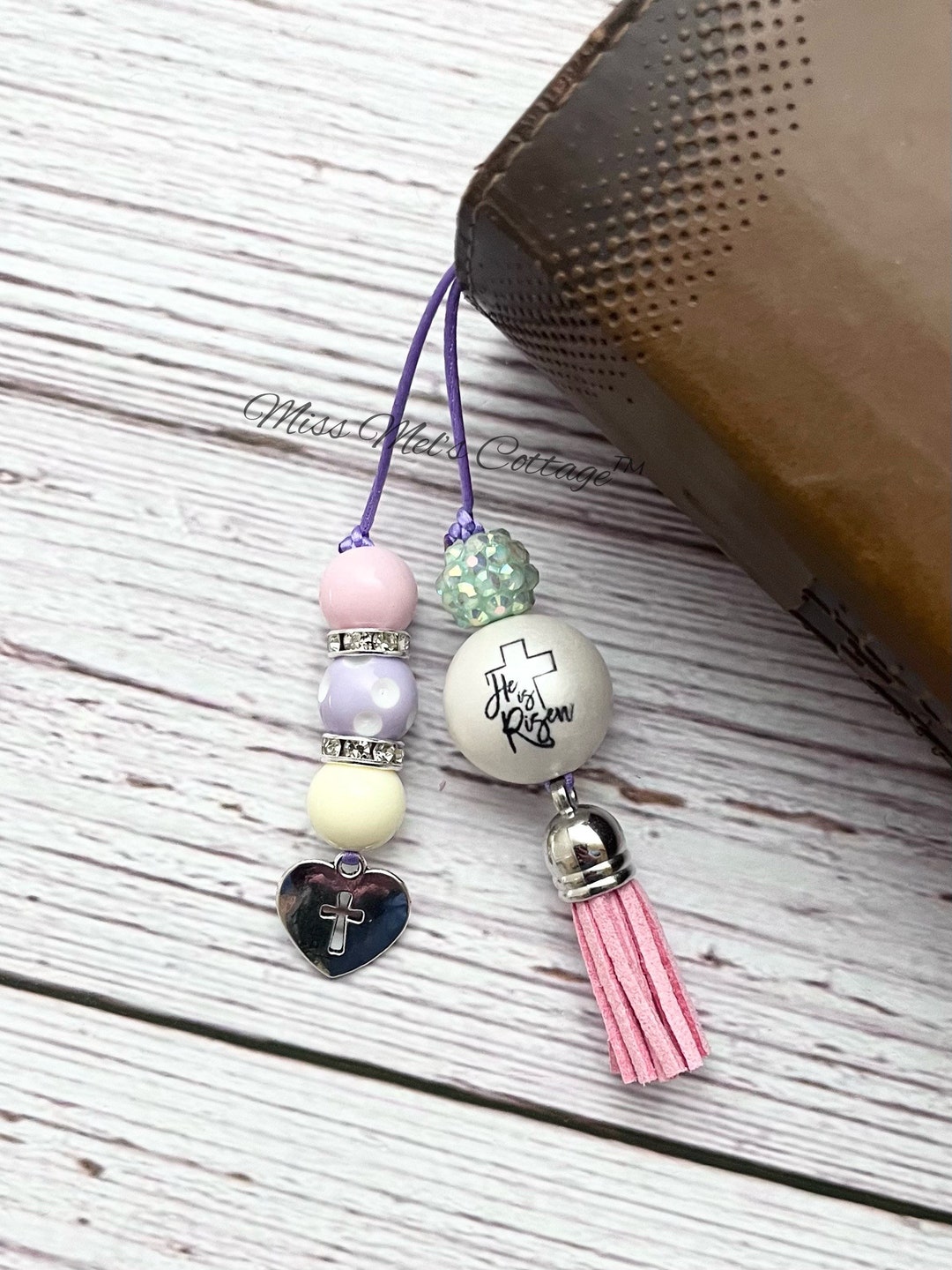 Easter Bookmark, He is Risen, Cross, Book Charm, Beaded, Bookmark ...