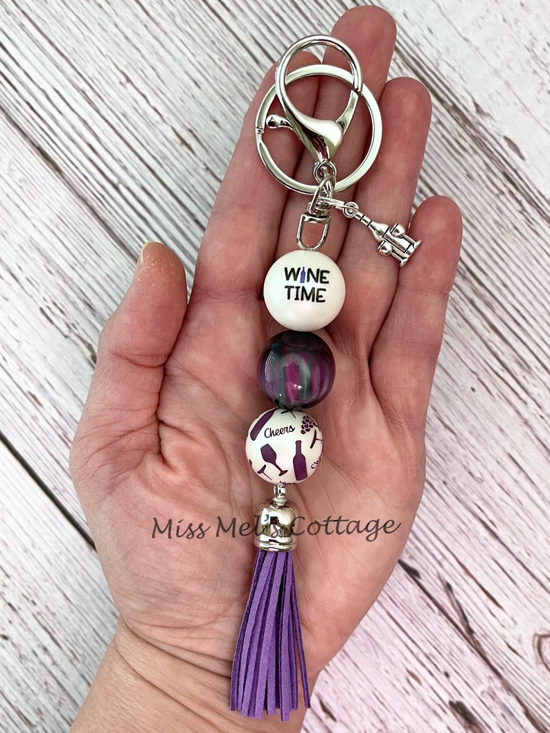Wine Keychain/beaded/purse/bag/zipper/charm/chunky Beads/wine - Etsy