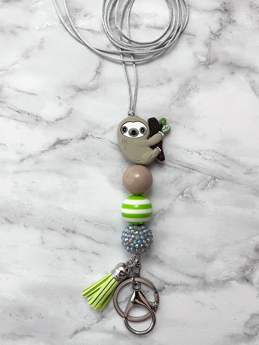Sloth Lanyard/necklace/beaded/badge Holder/brown/grey/tree Sloth/chunky ...