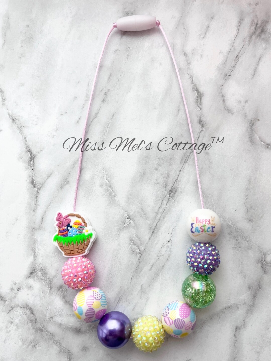 Easter Beaded Necklace/pastels/silicone/chunky Beads/easter Basket/eggs ...