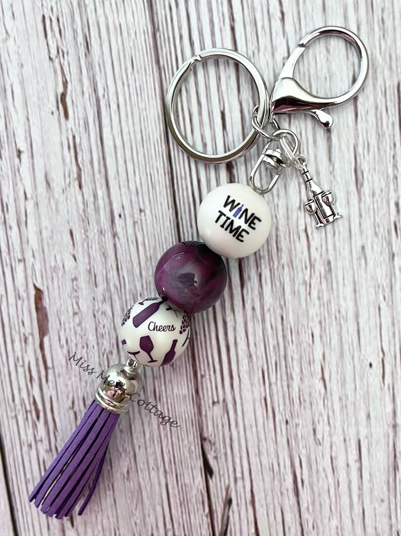 Wine Keychain/beaded/purse/bag/zipper/charm/chunky Beads/wine - Etsy