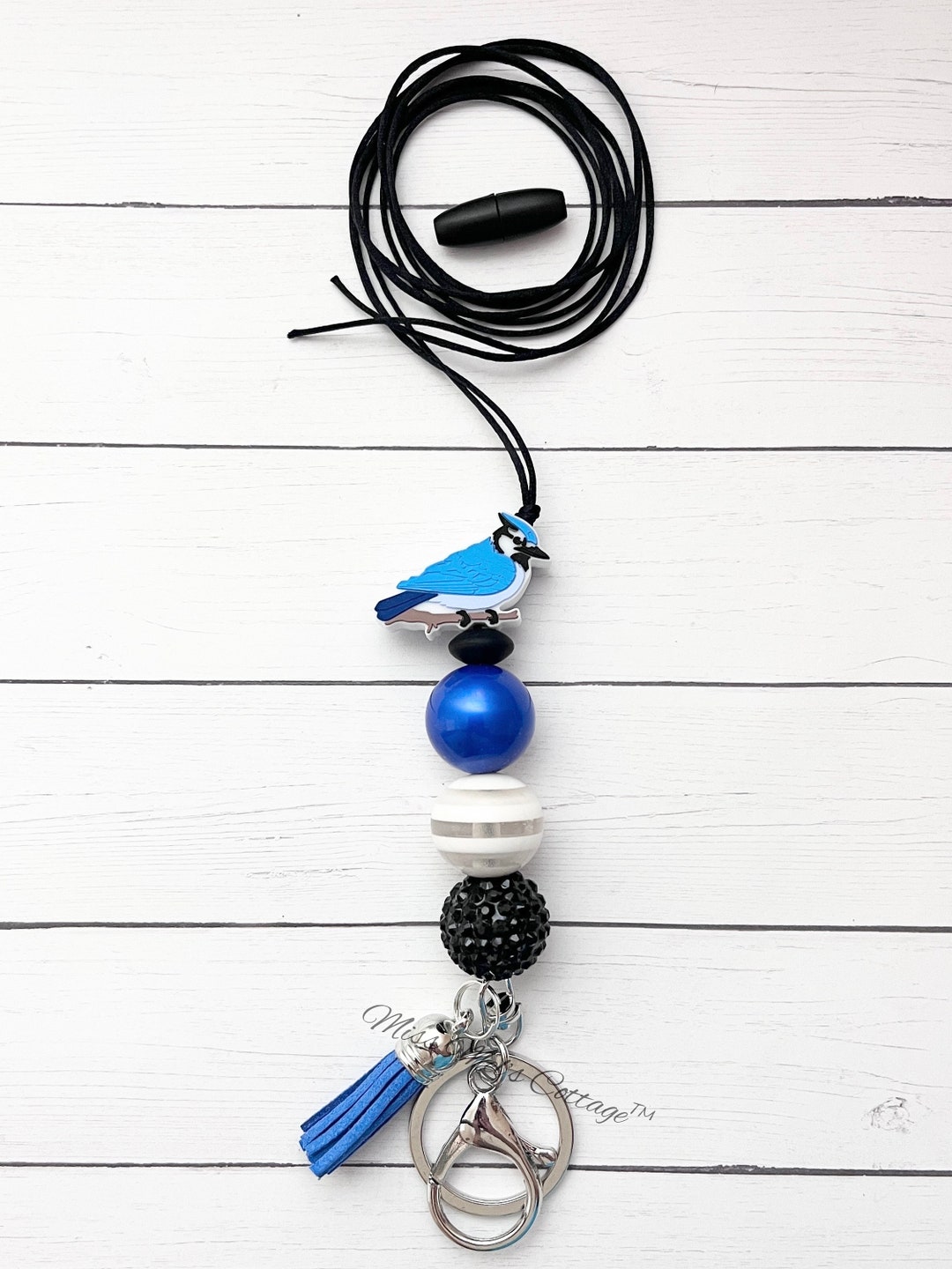 Blue Jay Lanyard/necklace/beaded/breakaway/chunky Beads/badge Holder ...