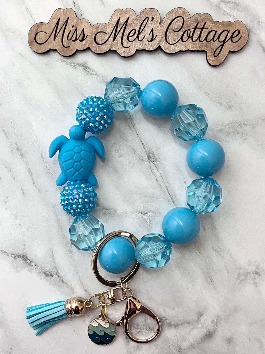 Sea Turtle Keychain Bracelet/wristlet/tassel/beaded/stretch Bracelet ...