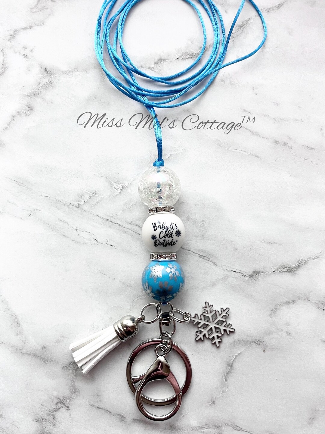 Snowflake Lanyard, Chunky Acrylic Beads, Winter Badge Holder, Read ...