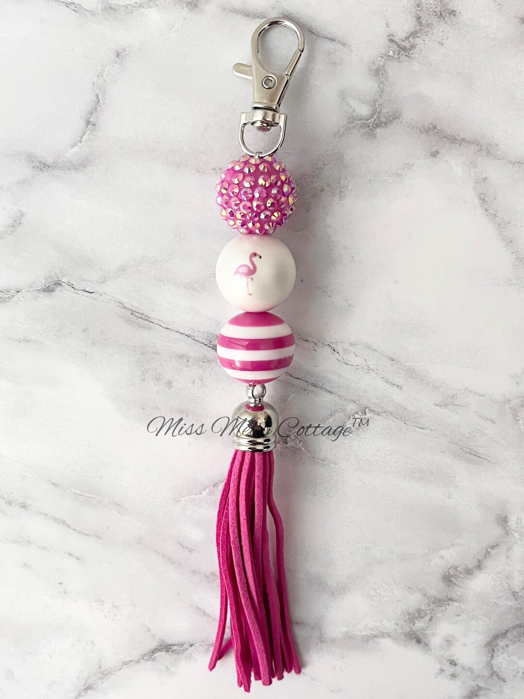 Flamingo Keychain/charm/beaded/bag/zipper/purse/phone/cup/chunky Beads ...