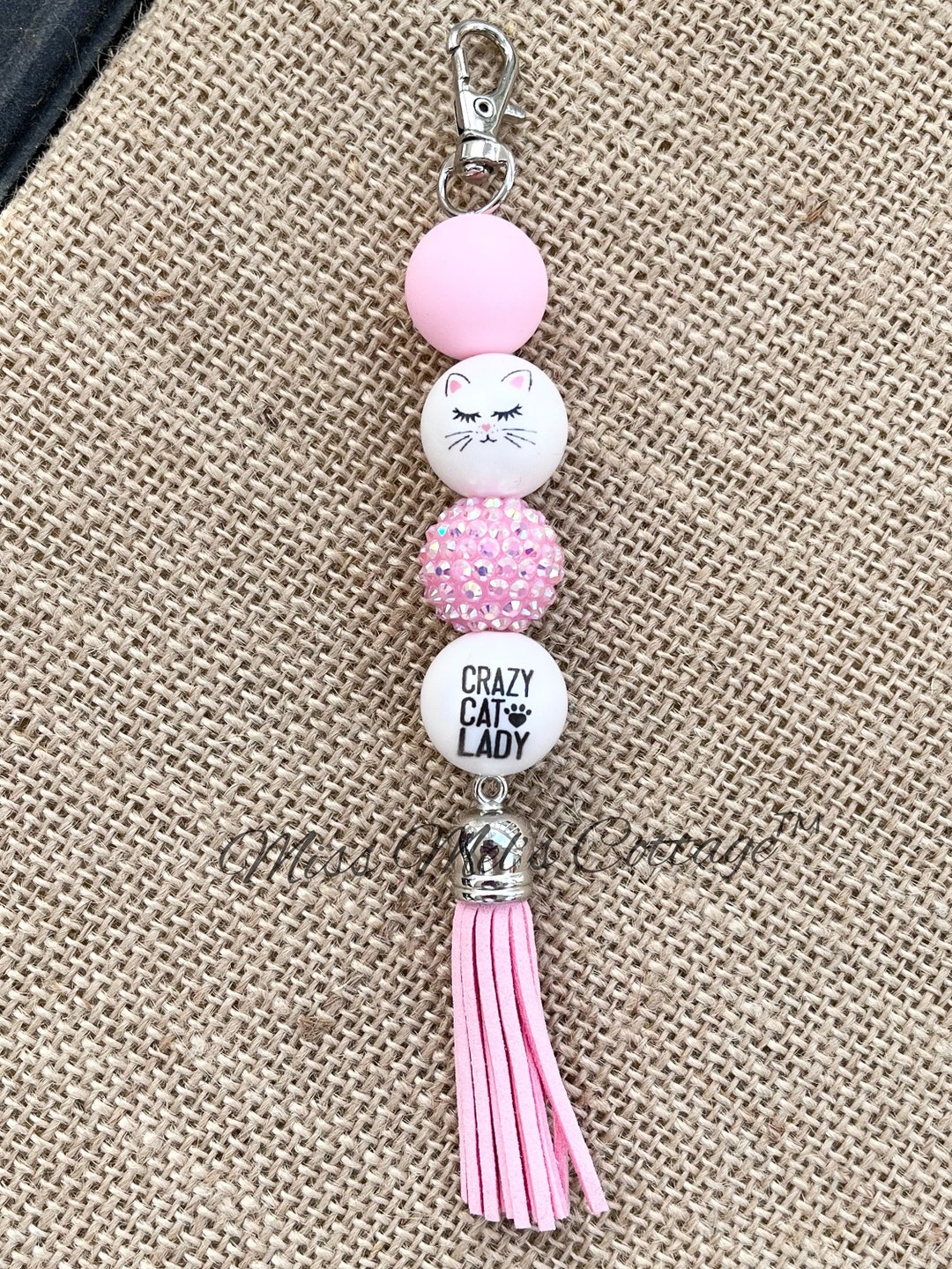 Crazy Cat Lady Keychain/charm/cat Mom/beaded/key Fob/bag/purse/zipper ...
