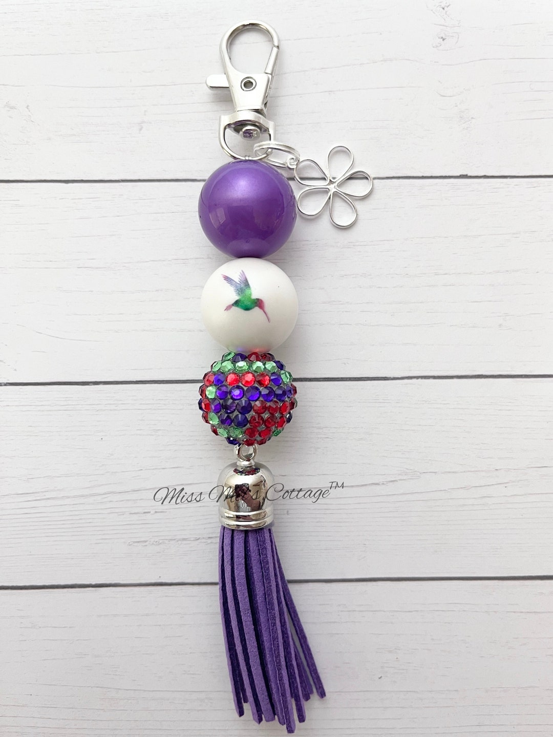 Hummingbird Keychain/charm/beaded/zipper/bag/purse/charm/key Fob/ruby ...