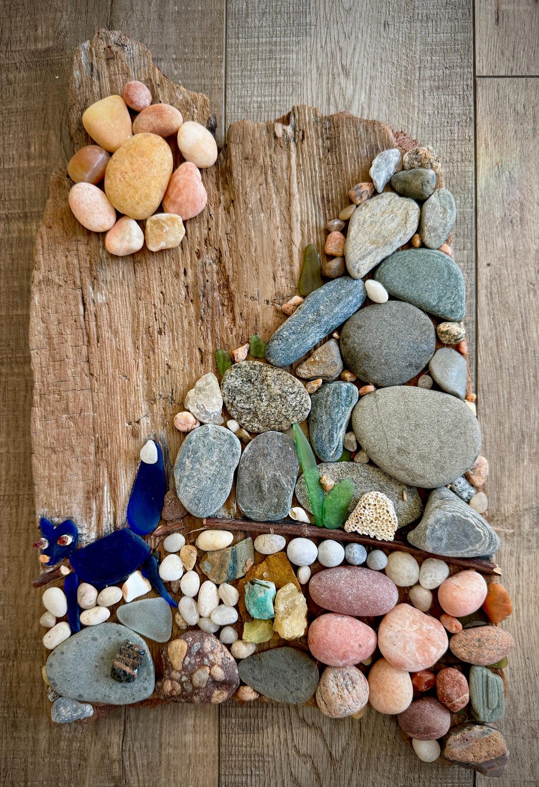 Rock Art, Driftwood Art, Sea Glass Wall Art, Rustic Decor, Mosaic, Gift ...