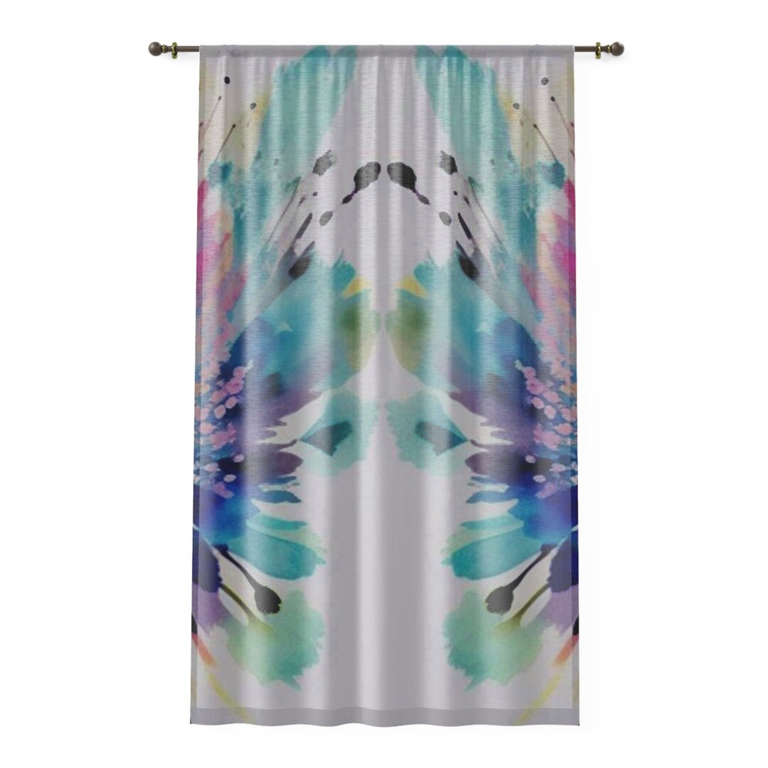 Sheer Floral Curtain Panel, Colorful Abstract Window Dressing, Colorful ...