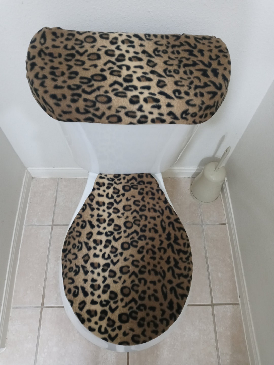 Leopard Print Fleece Fabric Toilet Seat Cover Set Bathroom Accessories ...