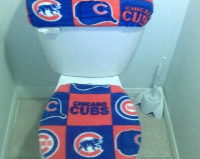 Chicago Cubs Fleece Fabric Toilet Seat Cover Set Bathroom Accessories ...
