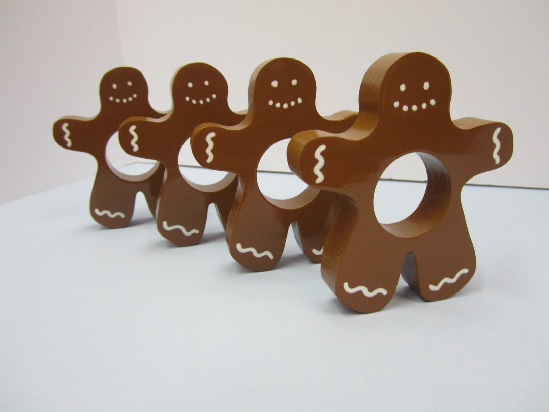 Set of 4 Handmade Handpainted Wood Christmas Holiday Gingerbread Men ...