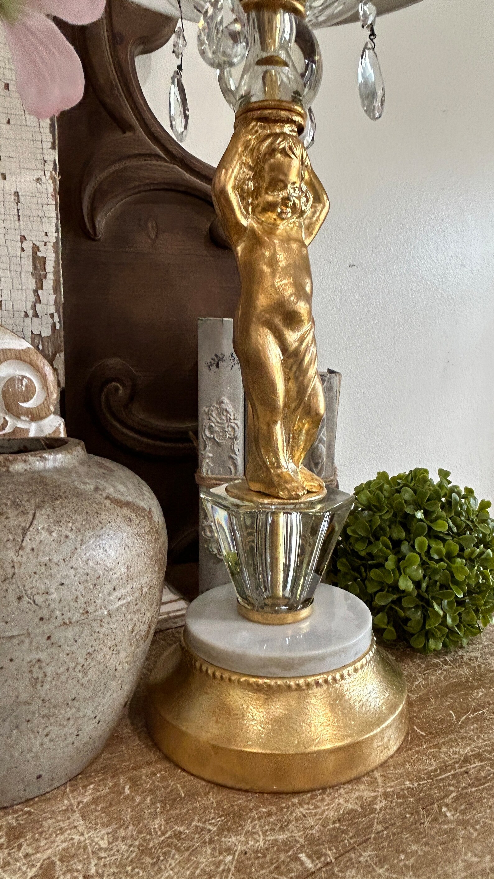 Gold Cherub Lamp , Lampshade, Lighting, Table, Glass, Bedroom, Dining ...