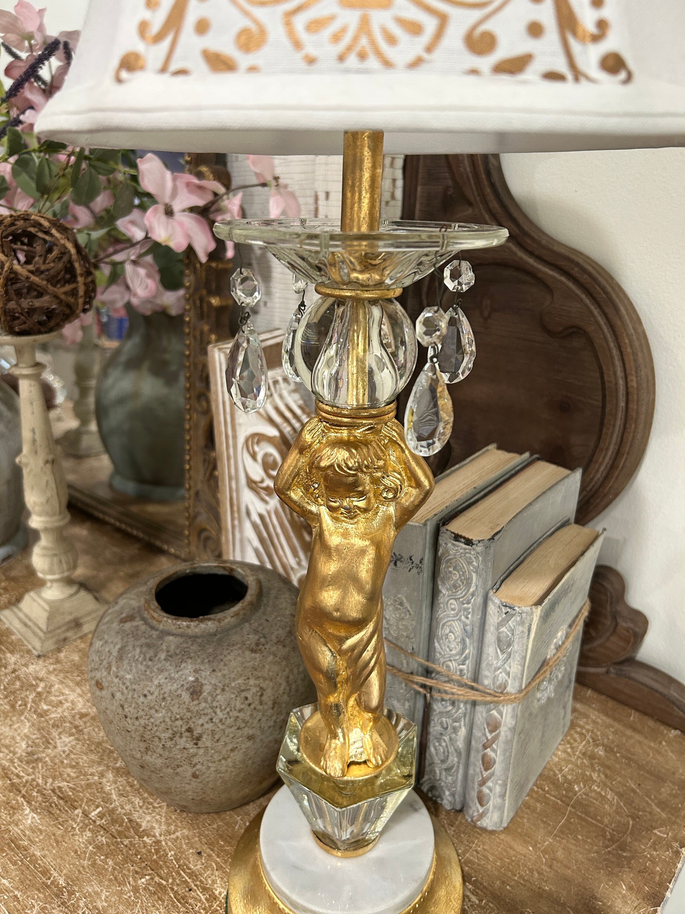 Gold Cherub Lamp , Lampshade, Lighting, Table, Glass, Bedroom, Dining ...