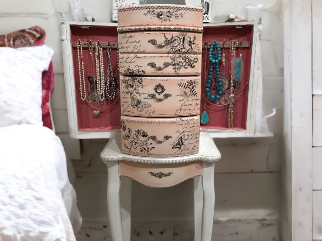 Floor Jewelry Box French Inspired , Chest, Necklace Holder, Rings ...