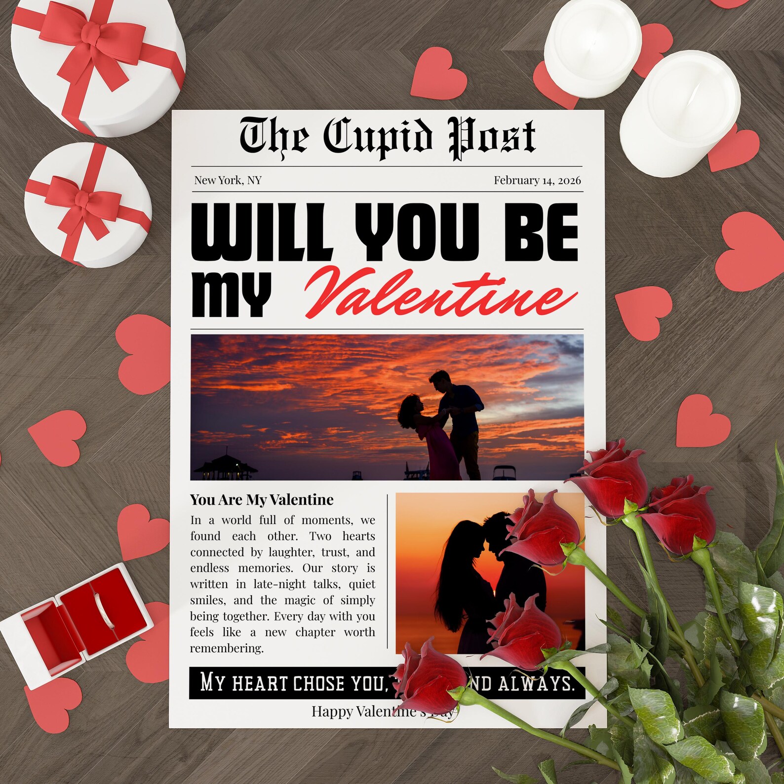 Valentine’s Cupid Post Newspaper Template Bundle | Editable Canva ...
