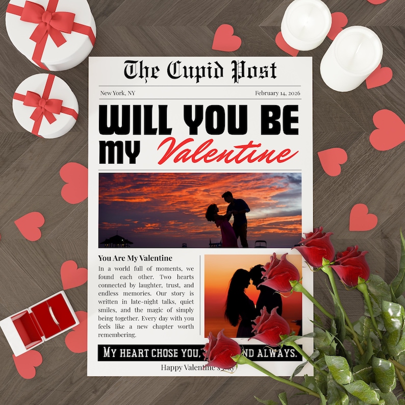 Valentine’s Cupid Post Newspaper Template Bundle | Editable Canva ...