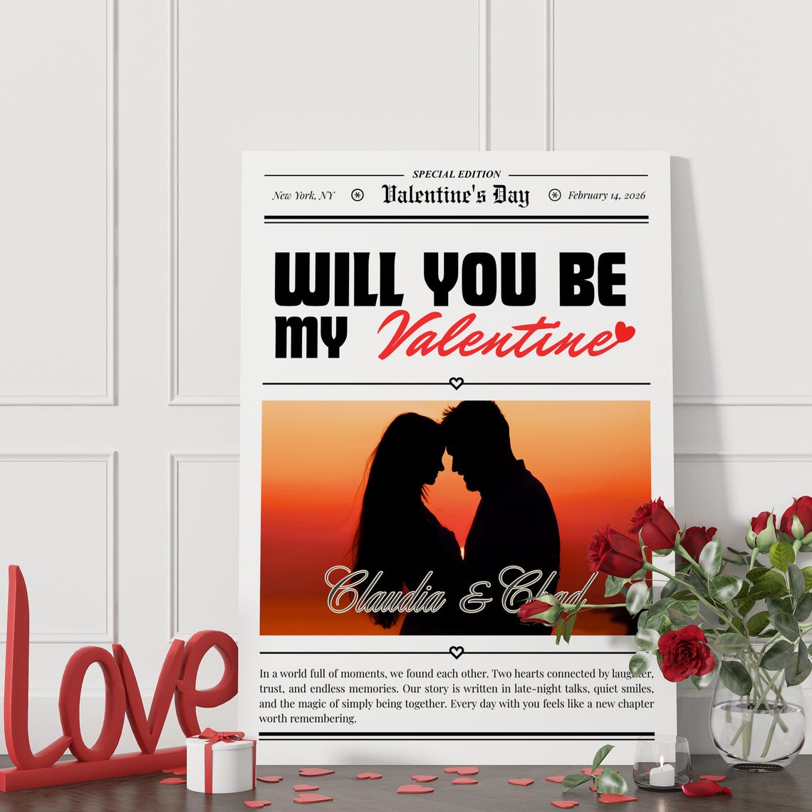 Valentine’s Cupid Post Newspaper Template Bundle | Editable Canva ...