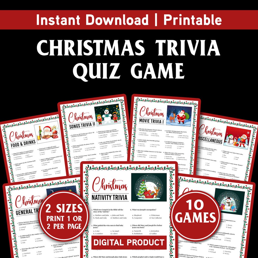 Christmas Trivia Quiz Game, Printable Holiday Activity (PDF) - Etsy