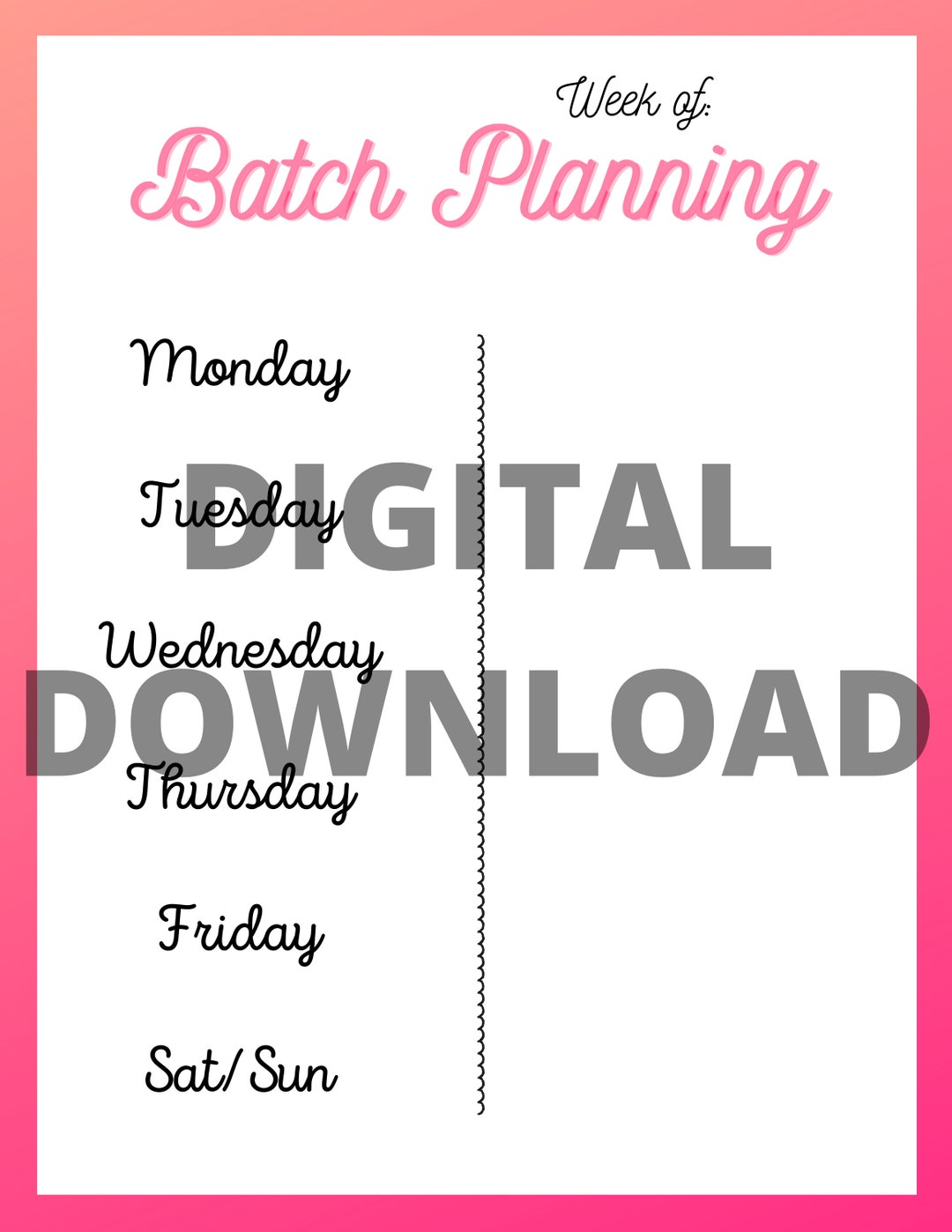 Batch Planning Printable Planner Page PDF Craft Business Week Schedule ...
