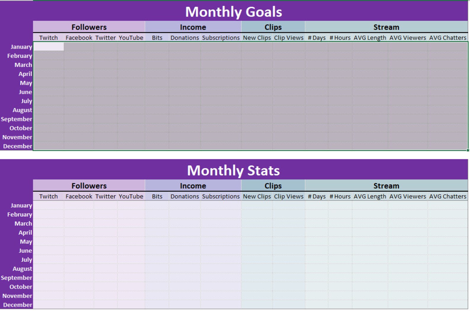 Twitch Streamer Goal & Stat Tracker Excel Spreadsheet - Etsy Canada