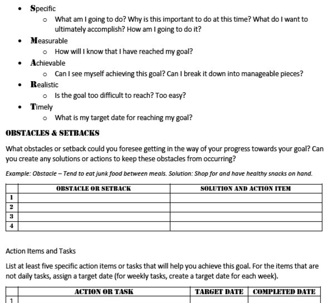 SMART Goals Worksheet - Etsy